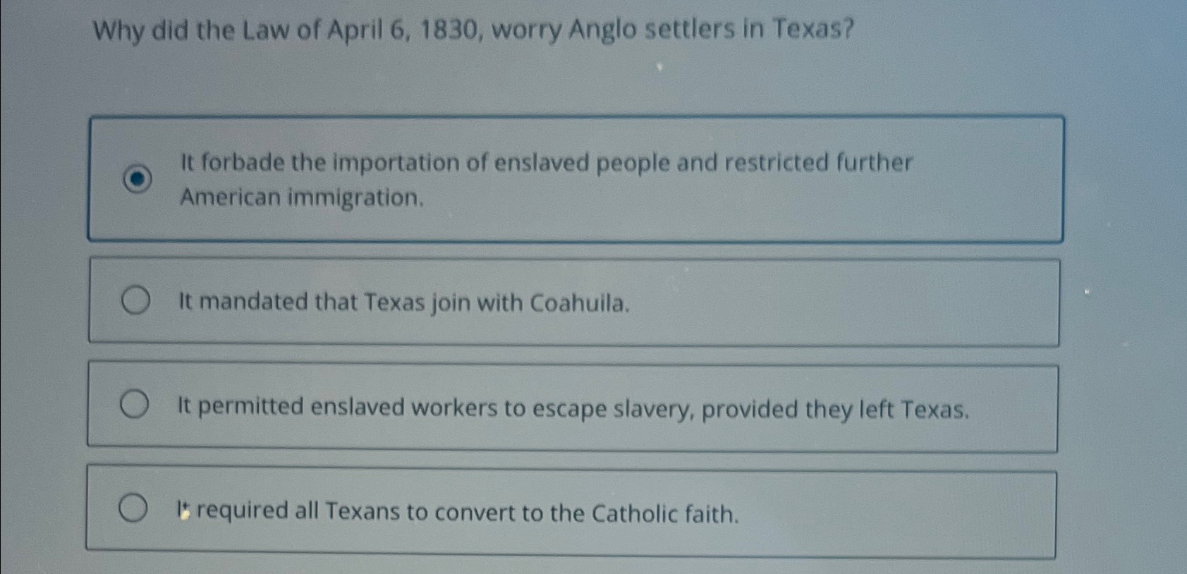 Solved Why did the Law of April 6, 1830, ﻿worry Anglo | Chegg.com