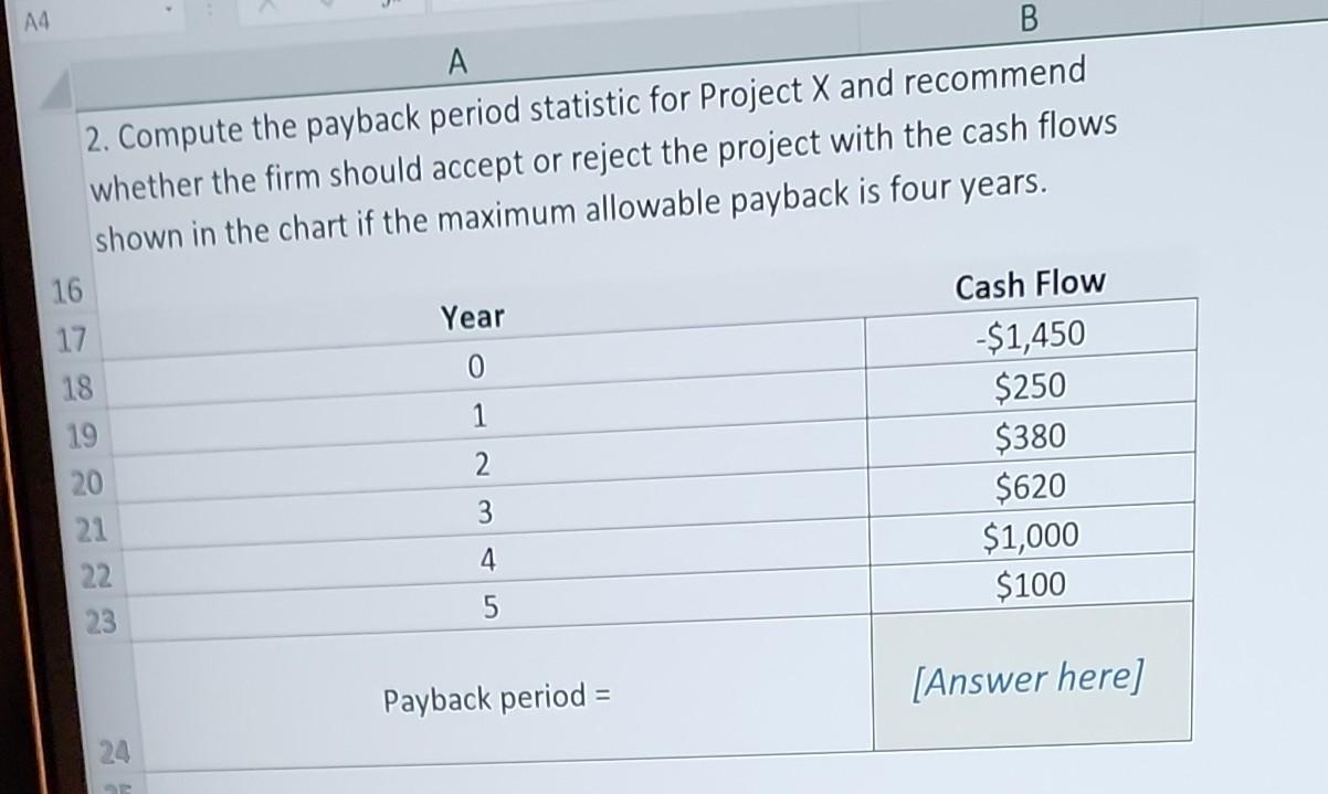 Solved 2. Compute the payback period statistic for Project X | Chegg.com