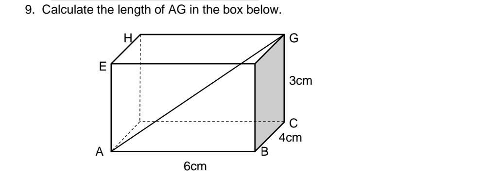 Solved 9. Calculate the length of AG in the box below. | Chegg.com