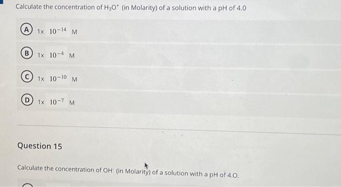 Solved Calculate the concentration of H3O+(in Molarity) of a | Chegg.com