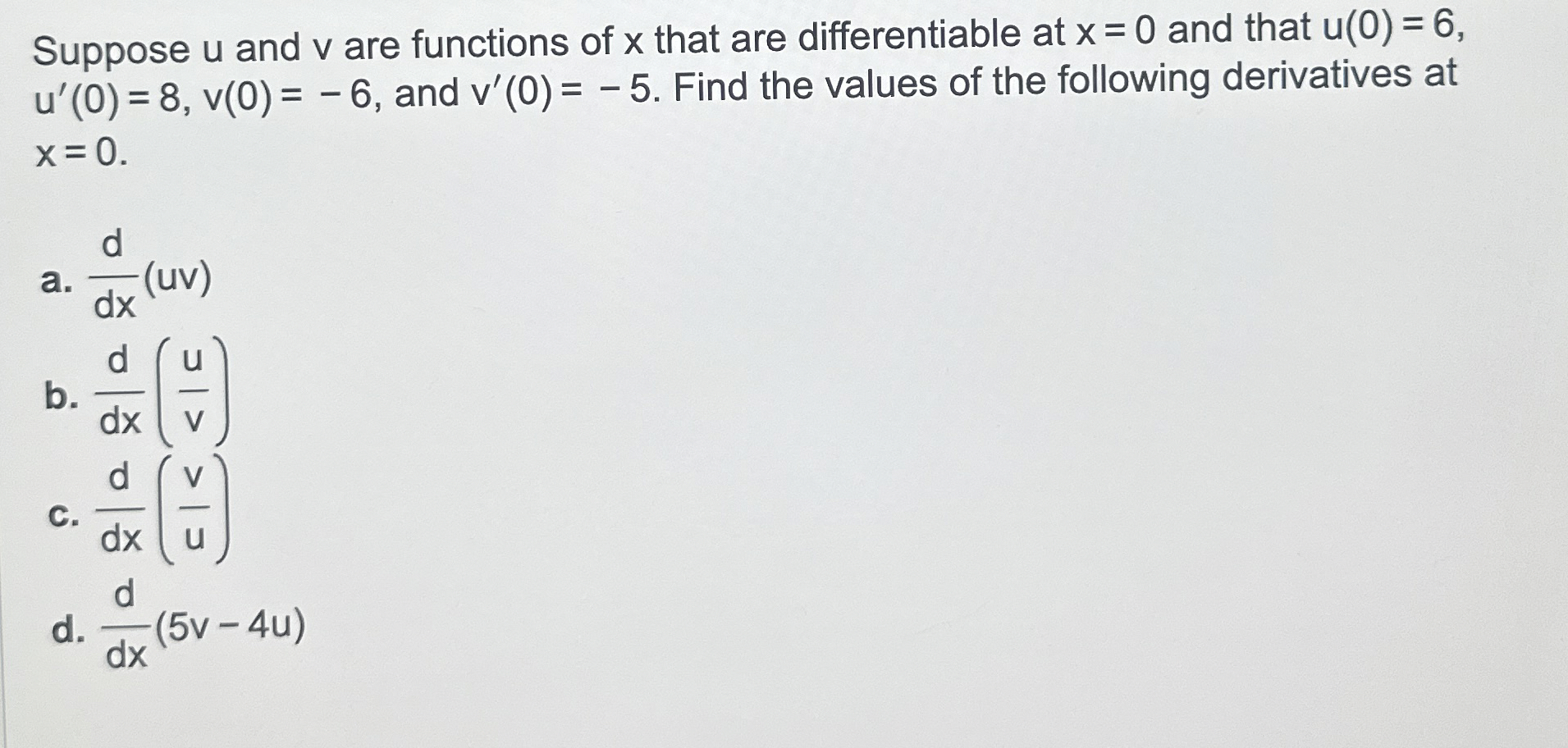 Solved Suppose u ﻿and v ﻿are functions of x ﻿that are | Chegg.com