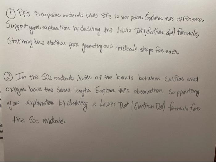 Solved OPF3 is ou polose molecule while BF3 is mon pokor. | Chegg.com