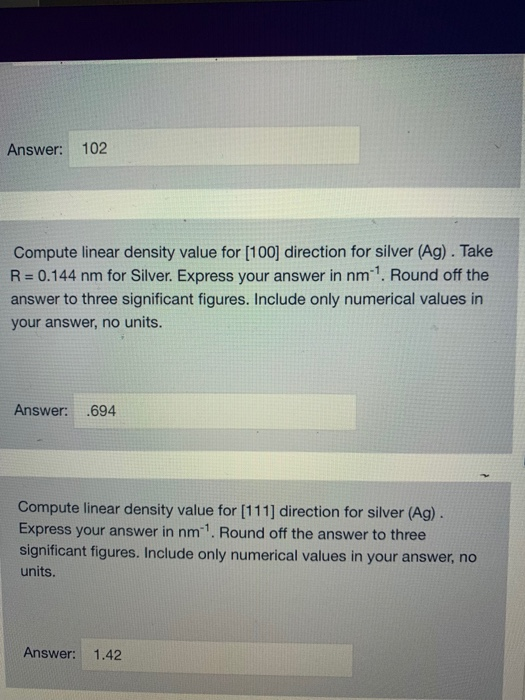 Solved Compute linear density value for [100] direction for | Chegg.com