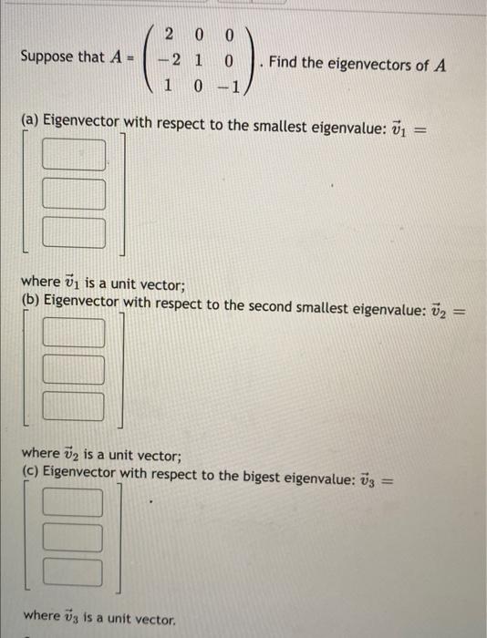 Solved Suppose that A=⎝⎛2−2101000−1⎠⎞. Find the eigenvectors | Chegg.com