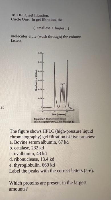 Solved 18. HPLC gel filtration. Circle One: In gel | Chegg.com