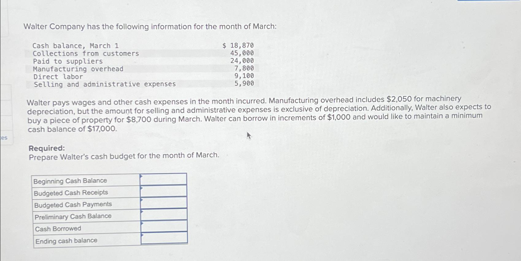 Solved Walter Company has the following information for the | Chegg.com