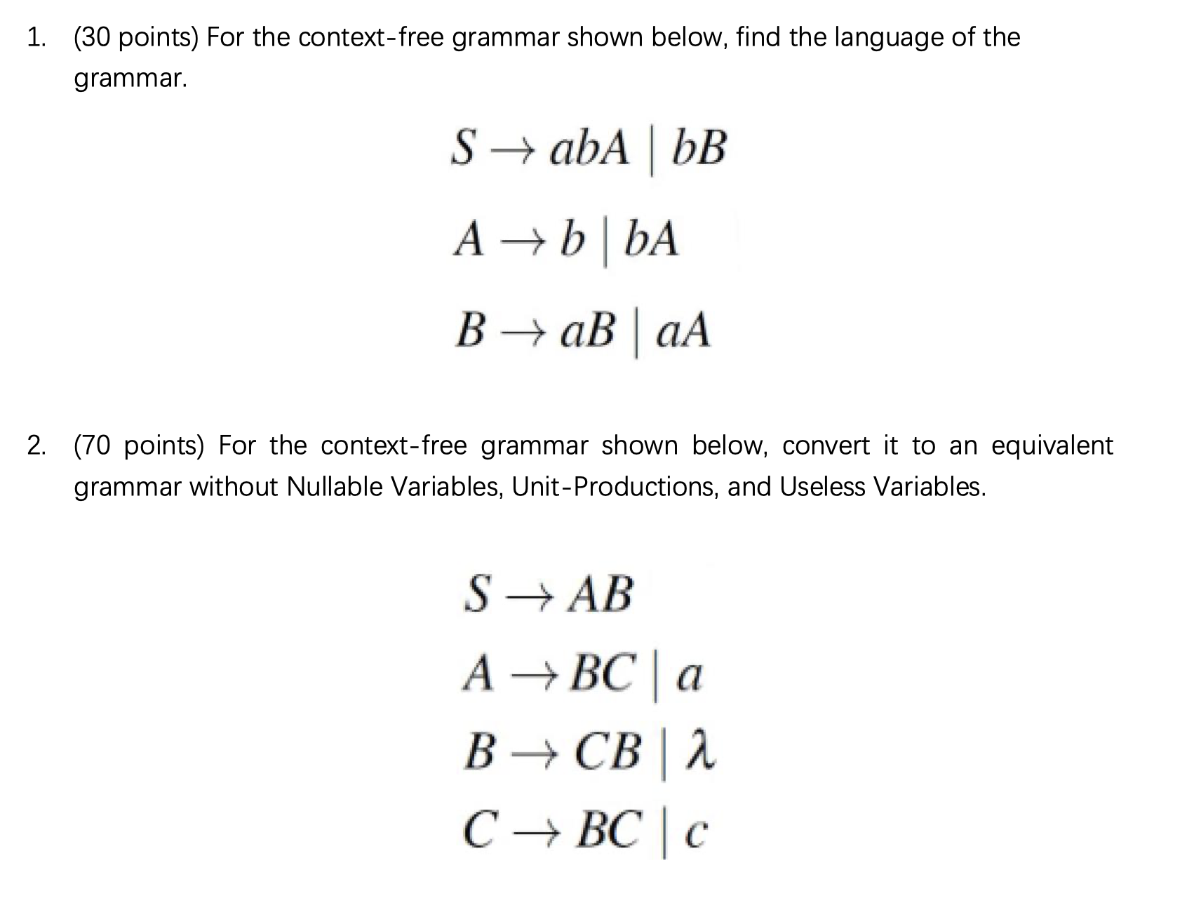 Solved (30 ﻿points) ﻿For the context-free grammar shown | Chegg.com