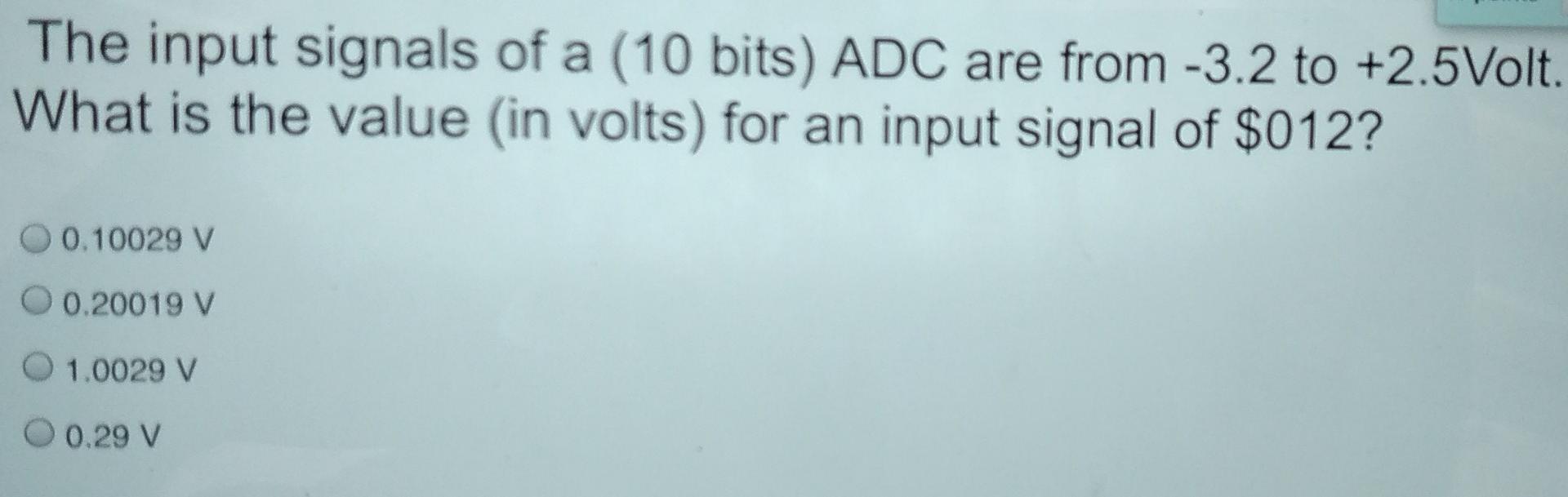 Solved The input signals of a (10 bits) ADC are from -3.2 to | Chegg.com