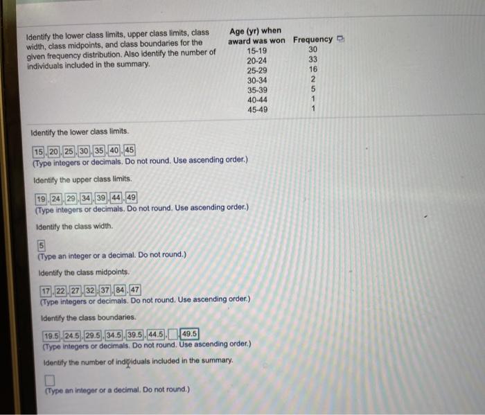 Solved Identify The Lower Class Limits Upper Class Limits 2782