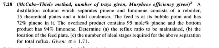 Solved 28 (McCabe-Thiele method, number of trays given, | Chegg.com