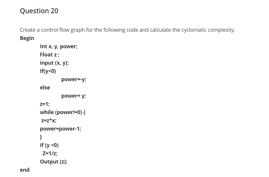 Question 20Create a control flow graph for the | Chegg.com