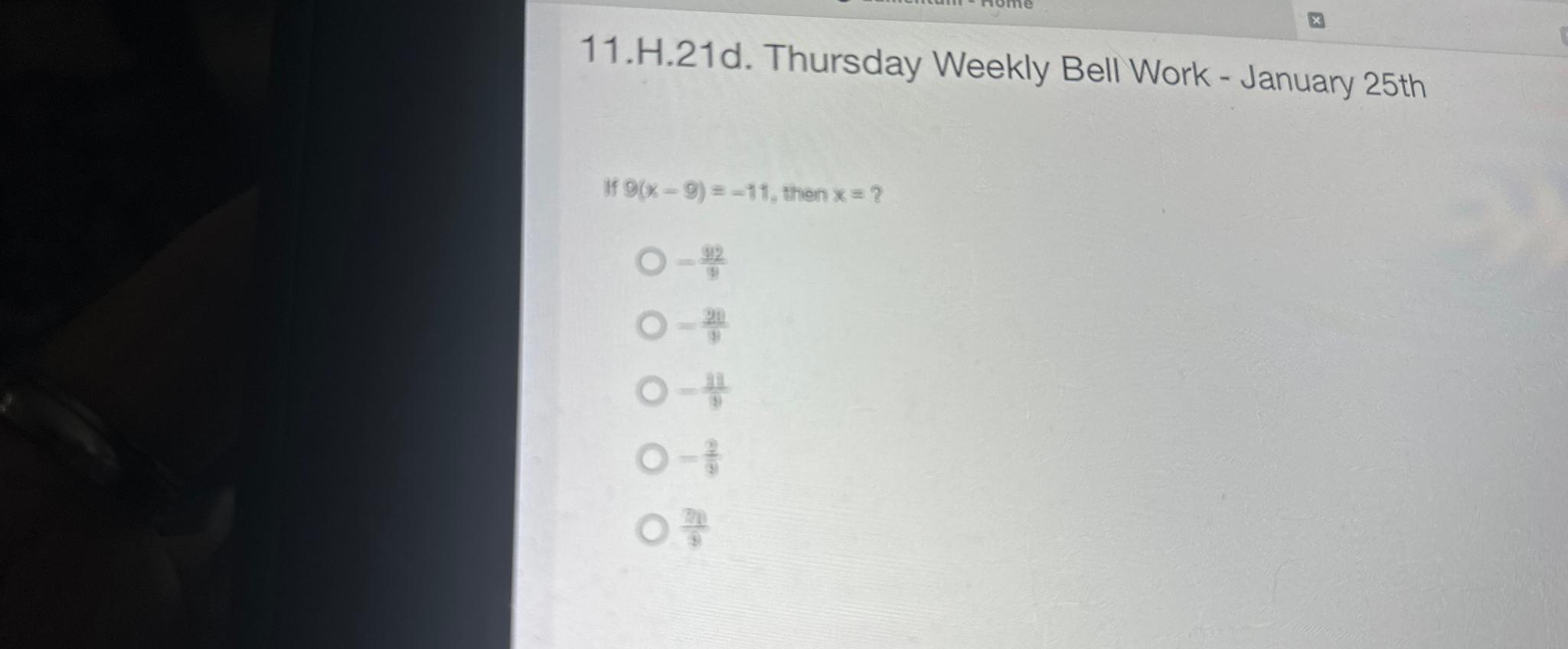 Solved 11.H.21d. ﻿Thursday Weekly Bell Work - ﻿January | Chegg.com
