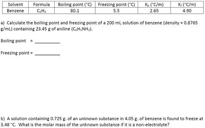Solved Calculate the boiling point and freezing point of a | Chegg.com