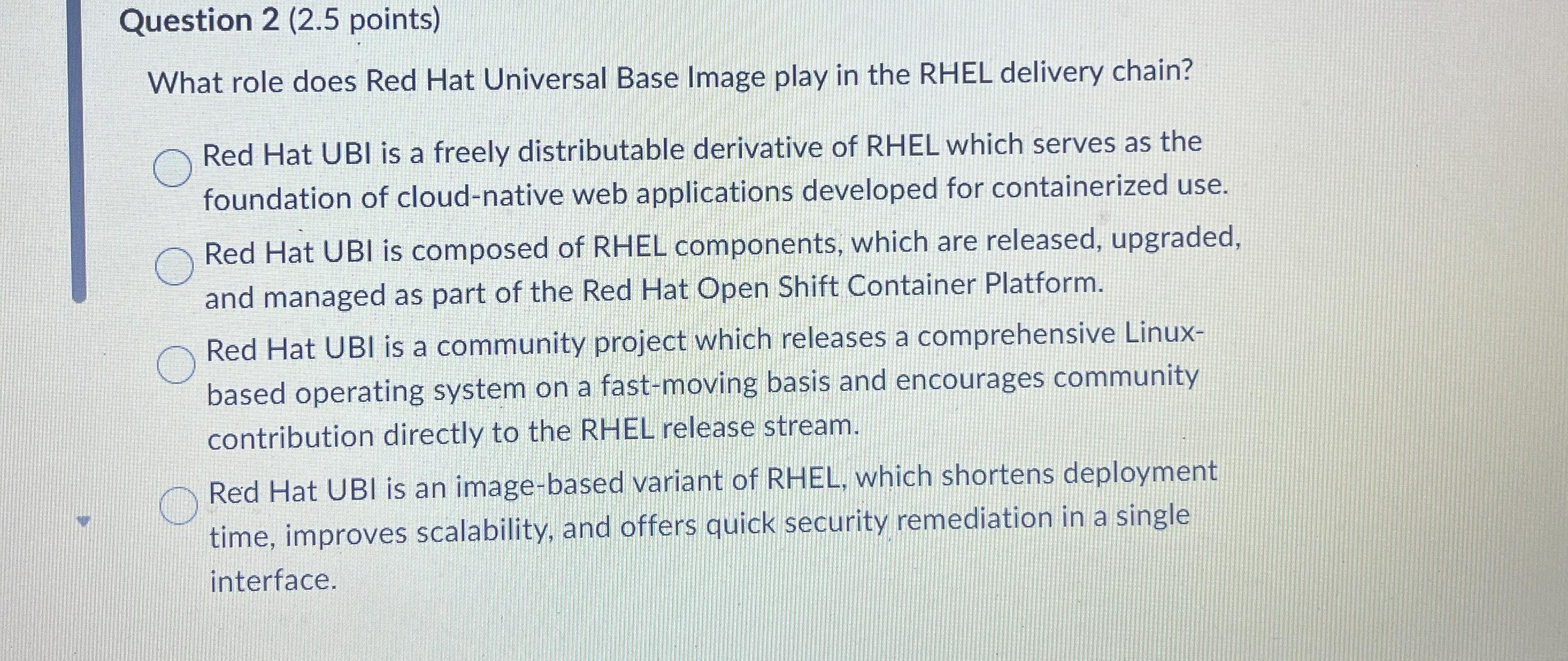 Solved Question 2 (2.5 ﻿points)What role does Red Hat | Chegg.com