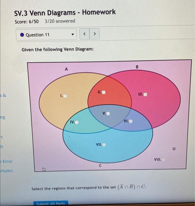 Solved SV.3 Venn Diagrams - Homework Score: 6/503/20 | Chegg.com