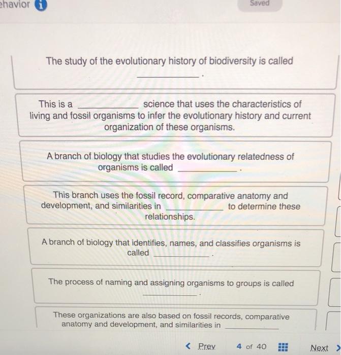 Solved ehavior Saved The study of the evolutionary history | Chegg.com