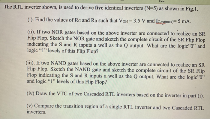 Solved BJT Logic Gates The RTL inverter shown, is used to | Chegg.com