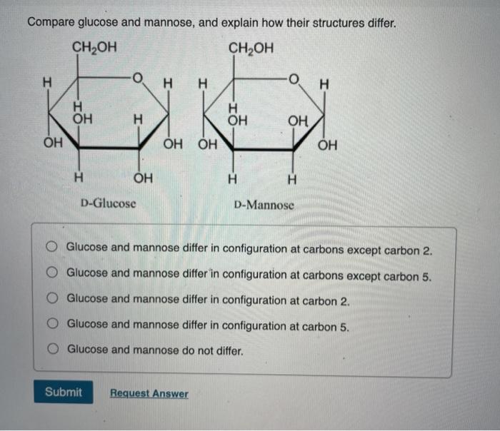 Solved Compare glucose and mannose, and explain how their | Chegg.com