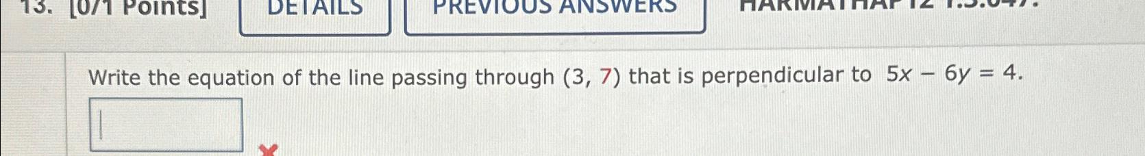 Solved Write The Equation Of The Line Passing Through 3 7