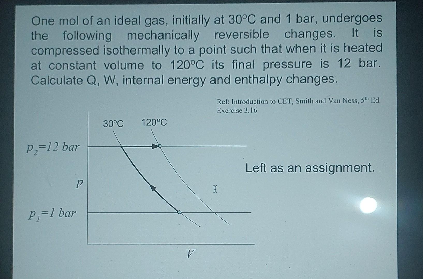 Solved One mol of an ideal gas, initially at 30∘C and 1 bar, | Chegg.com