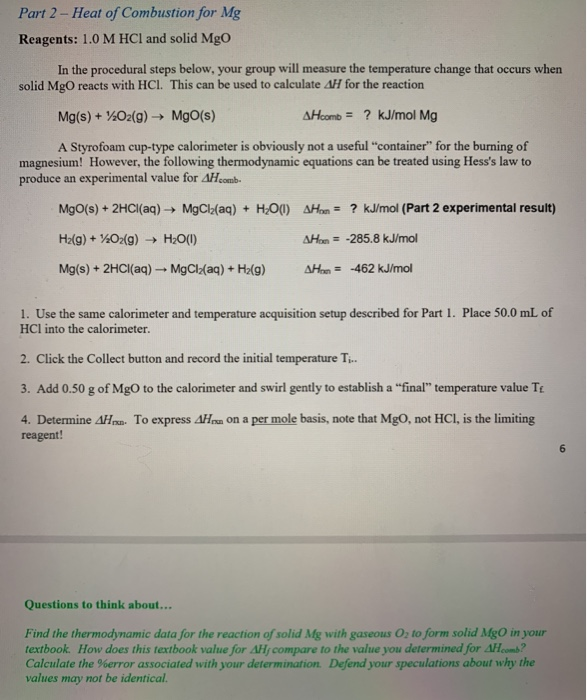 Solved Reagents: 1.0 M HCl and solid Mgo In the procedural | Chegg.com