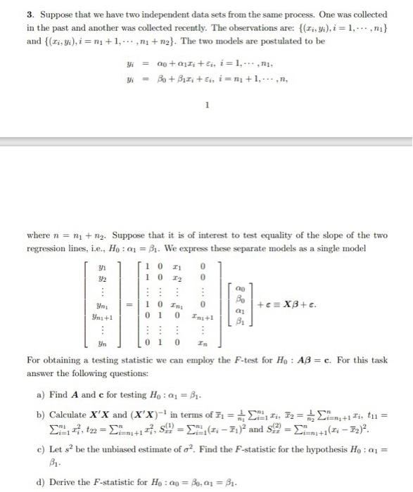 Solved 3. Suppose that we have two independent data sets | Chegg.com