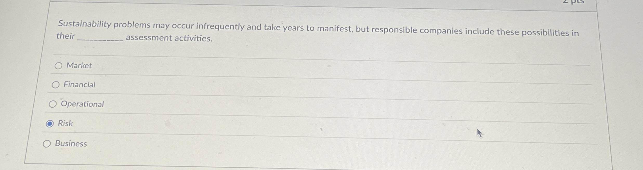 Solved Sustainability problems may occur infrequently and | Chegg.com