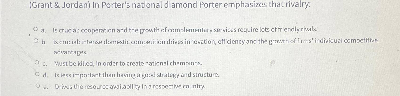 Solved (Grant & Jordan) ﻿In Porter's national diamond Porter | Chegg.com