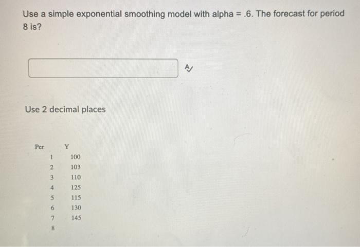 Solved Use a simple exponential smoothing model with alpha = | Chegg.com