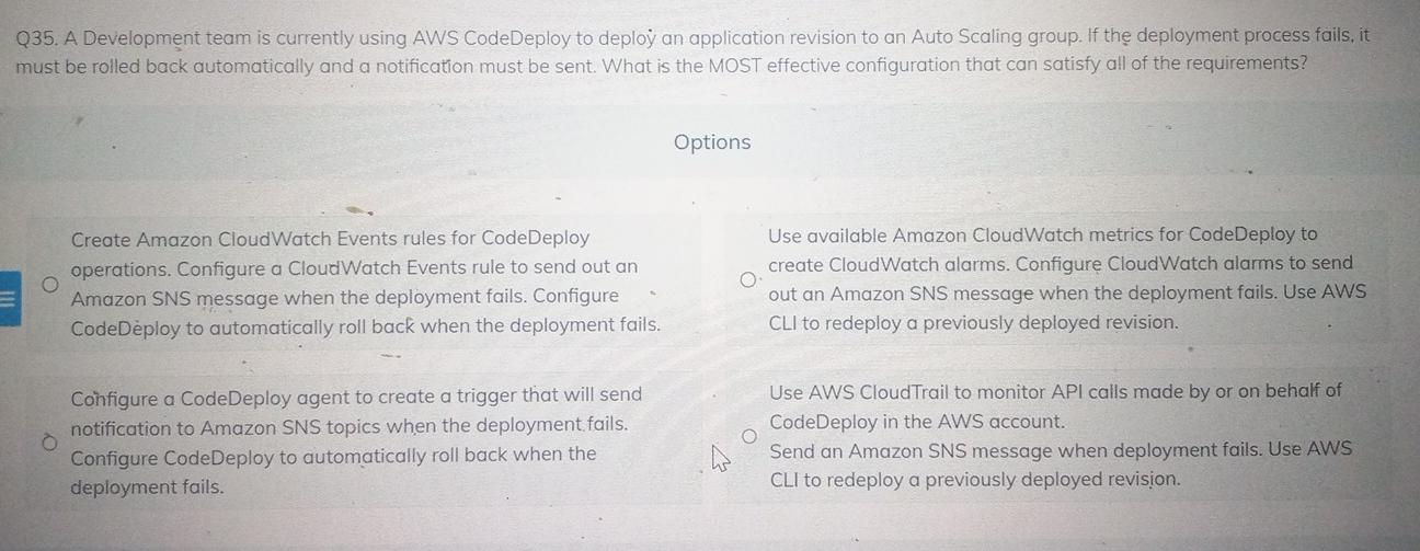 Solved Q35. ﻿A Development team is currently using AWS | Chegg.com