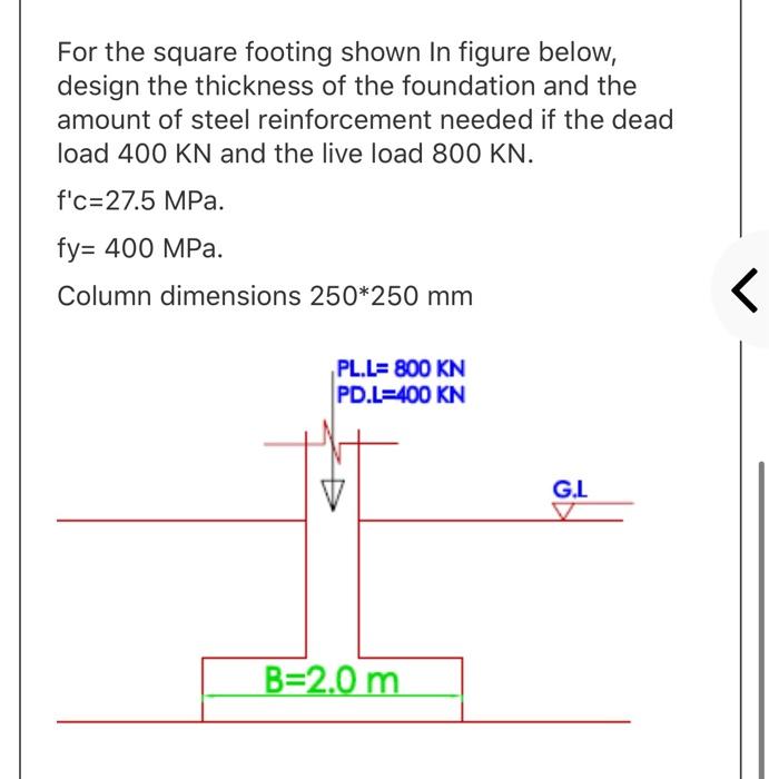 Solved For the square footing shown in figure below, design | Chegg.com