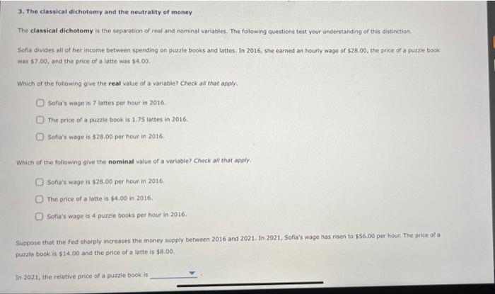 Solved 3. The classical dichotomy and the neutrality of | Chegg.com