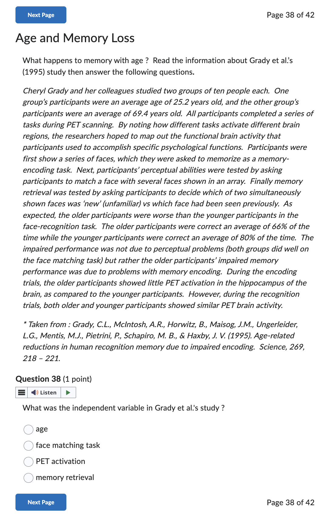 Solved Age and Memory LossWhat happens to memory with age ? | Chegg.com