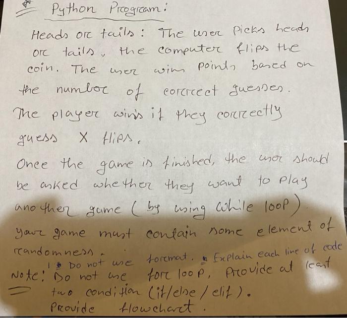 Solved coin. The user Python Progream! Heads or tails: The | Chegg.com