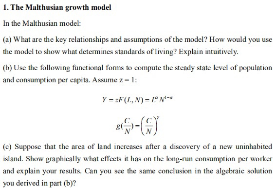 Solved 1. The Malthusian growth model In the Malthusian | Chegg.com