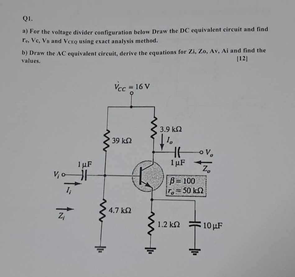 Solved Q1.a) ﻿For the voltage divider configuration below | Chegg.com