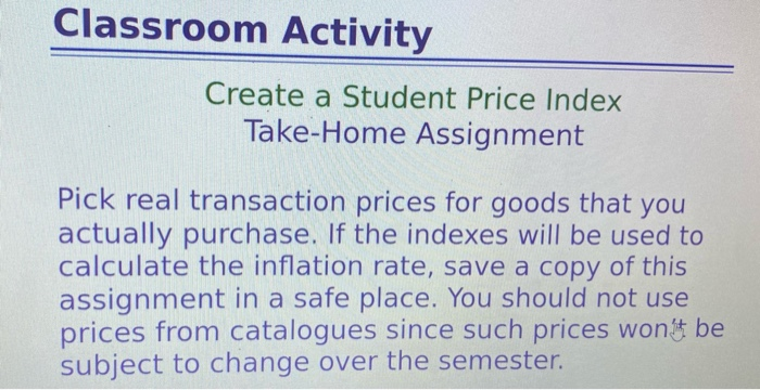 Solved Classroom Activity Create a Student Price Index | Chegg.com