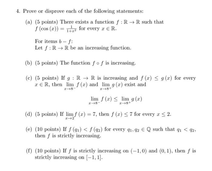 Solved Prove or disprove each of the following statements: | Chegg.com