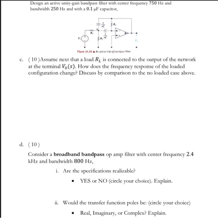 Solved Design an active unity-gain bandpass filter with | Chegg.com