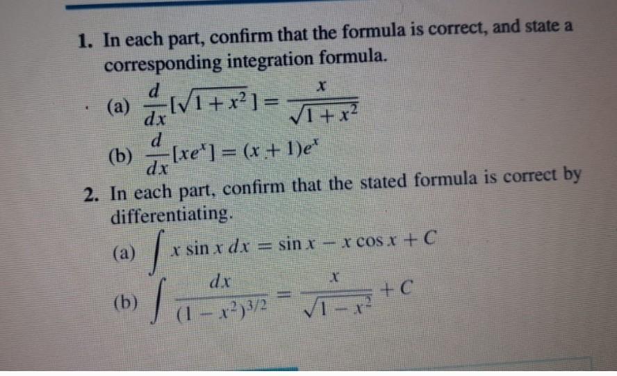 Solved 1. In each part, confirm that the formula is correct, | Chegg.com