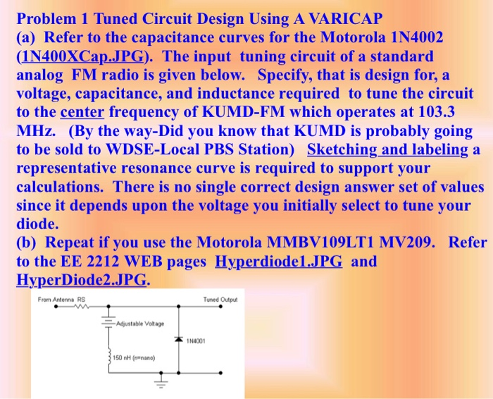 Problem 1 Tuned Circuit Design Using A VARICAP (a) | Chegg.com