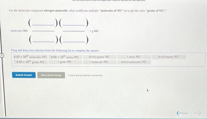 Solved For the molecular compound nitrogen monoxide, what | Chegg.com