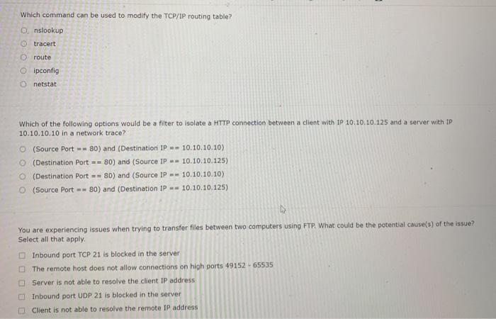 Solved Which command can be used to modify the TCP/IP | Chegg.com