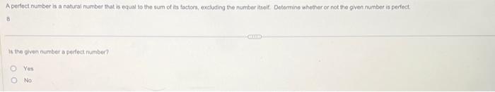 Solved A perfect number is a natural number that is equal to | Chegg.com