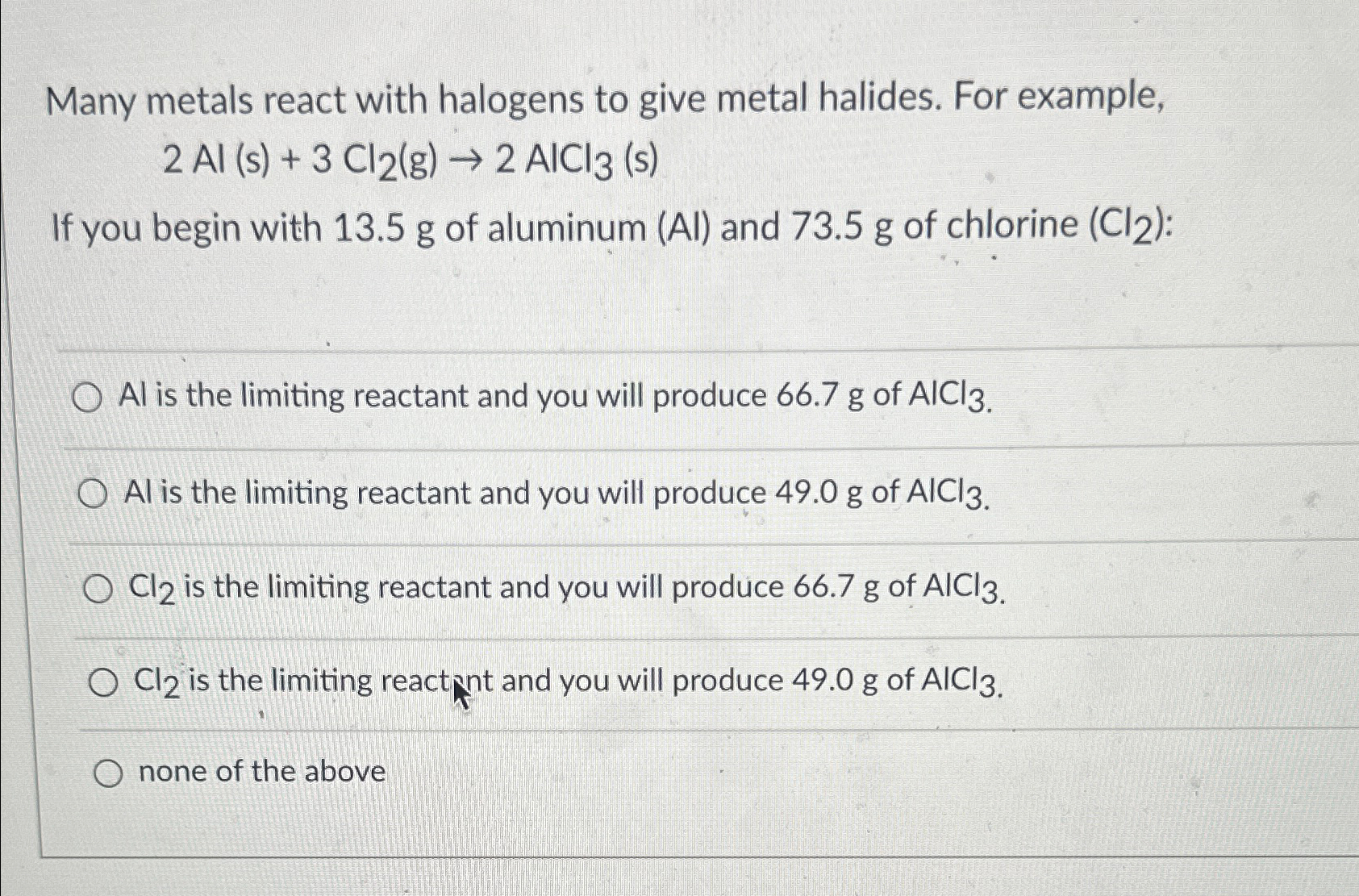 Solved Many metals react with halogens to give metal | Chegg.com