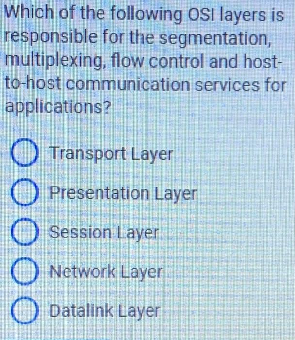Solved Which of the following osi layers is responsible for | Chegg.com