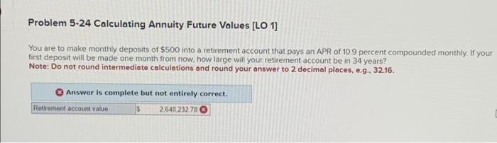 Solved Problem 5-24 Calculating Annuity Future Values [LO 1] | Chegg.com