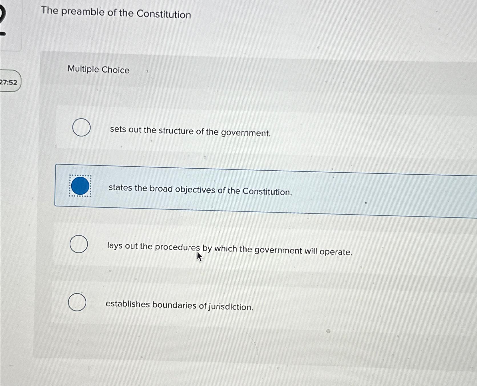 Solved The preamble of the ConstitutionMultiple Choicesets | Chegg.com