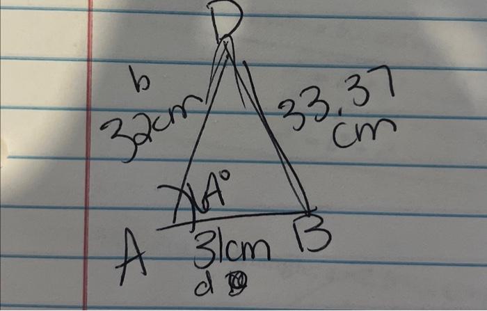 Solved area of a triangle with sides measuring 31cm, 33.37cm | Chegg.com