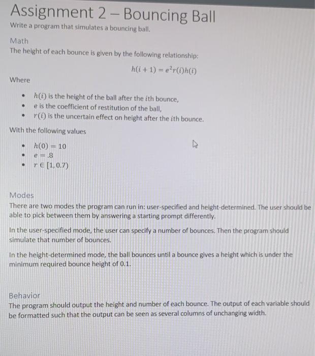 Assignment 2- Bouncing Ball Write a program that | Chegg.com